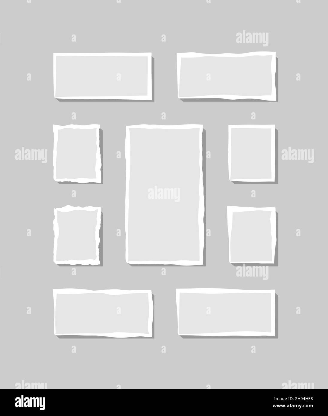 Set of torn white note. Scraps of torn paper of various shapes isolated ...
