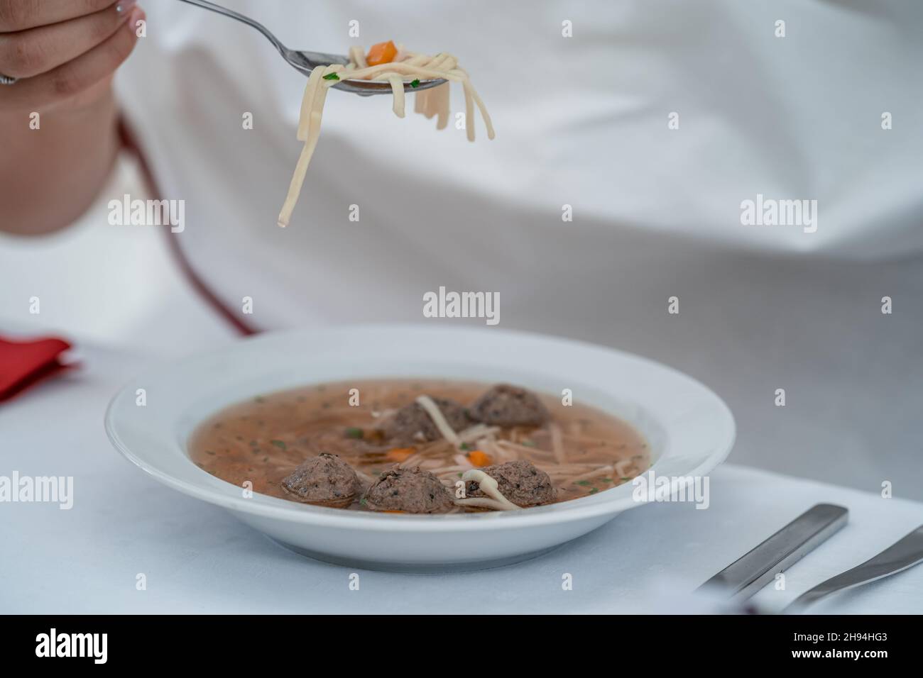 Beef broth with liver dumplings hi-res stock photography and images - Alamy