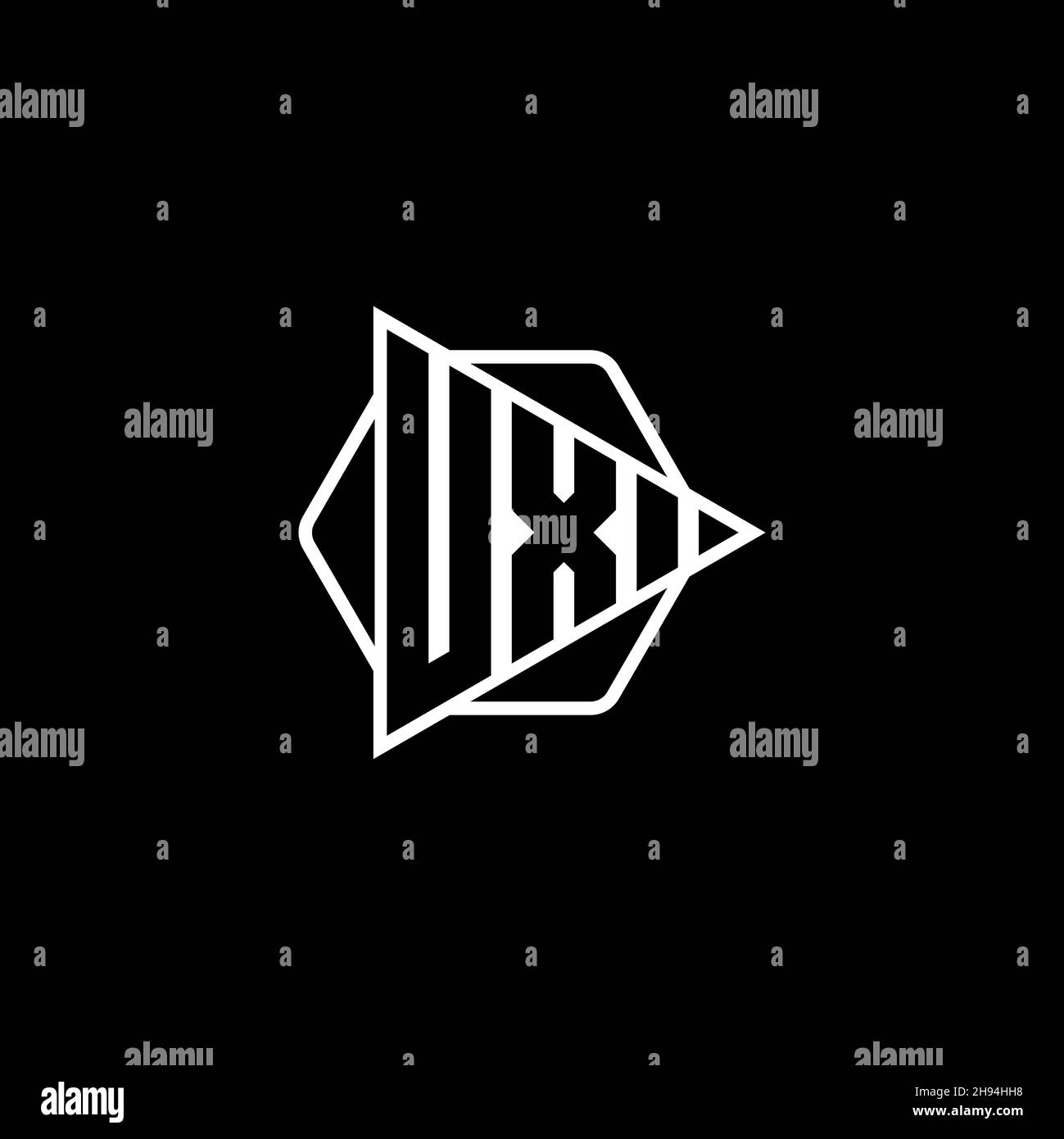 UX Monogram logo letter with triangle play button shape hexagonal rounded. Triangle circle ...