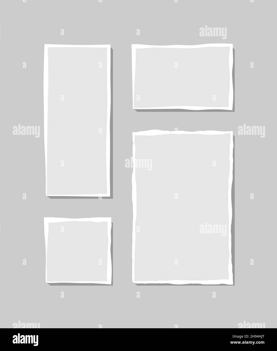 Set of torn white note. Scraps of torn paper of various shapes isolated ...
