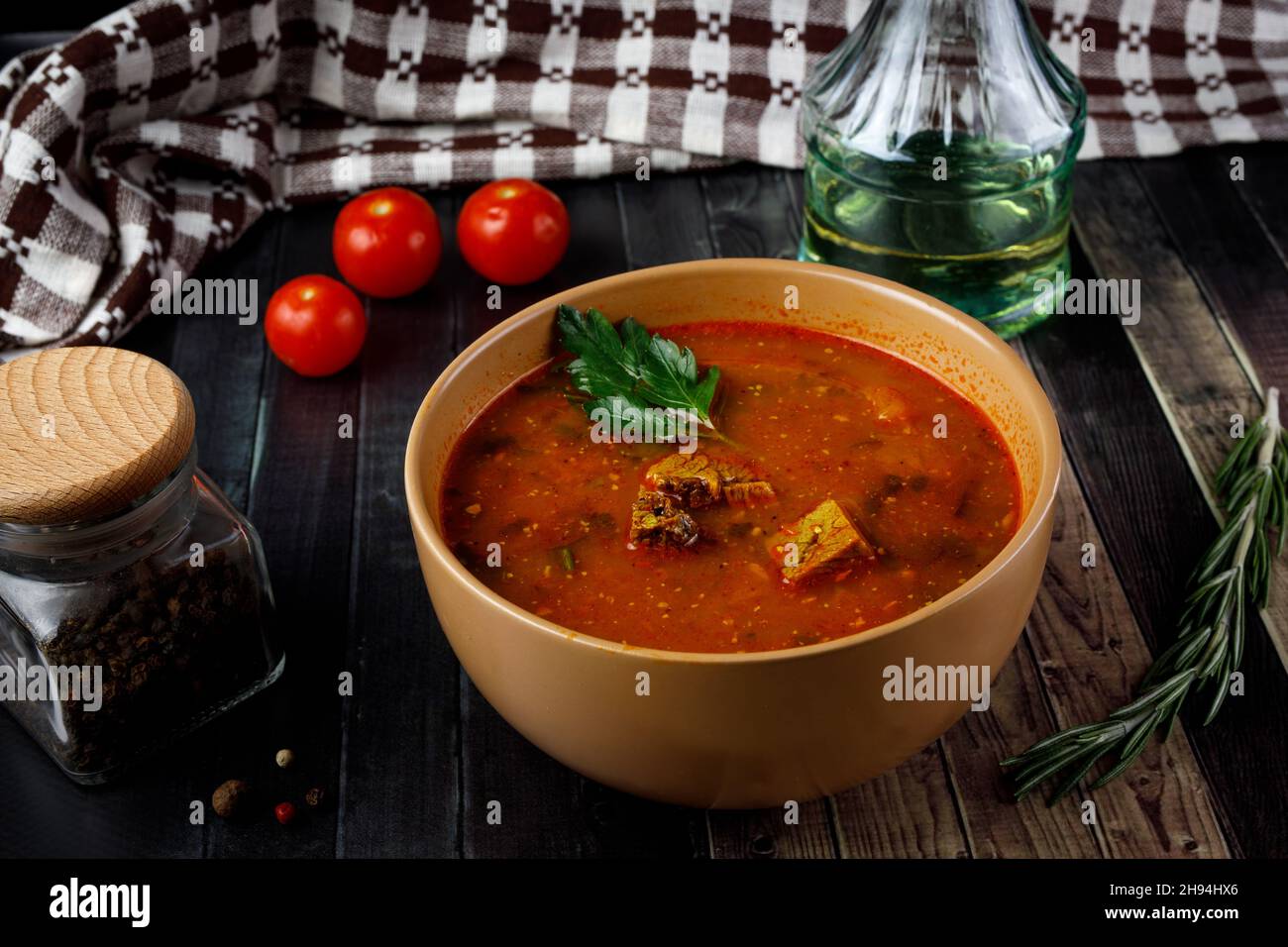 Traditional Georgian food - kharcho spicy soup Stock Photo - Alamy