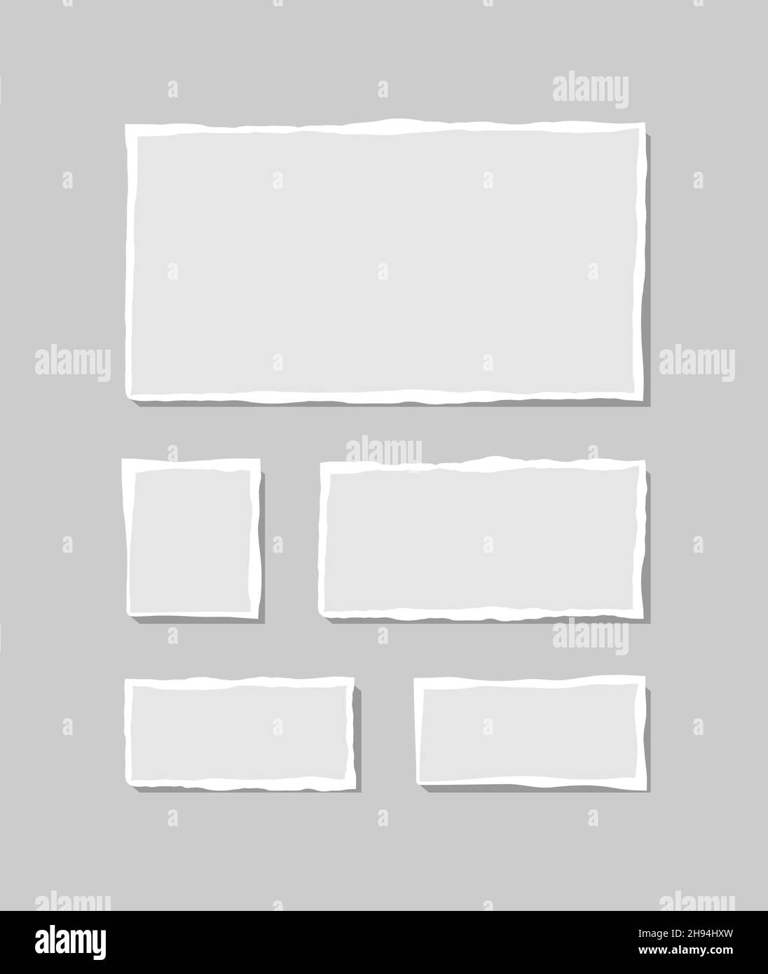 Set of torn white note. Scraps of torn paper of various shapes isolated ...