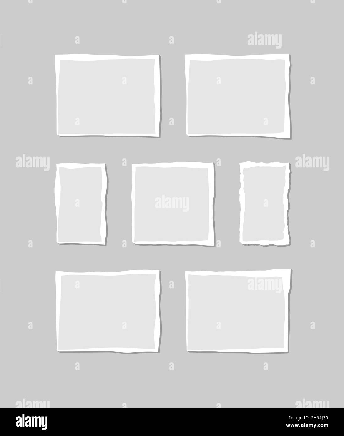 Set of torn white note. Scraps of torn paper of various shapes isolated ...