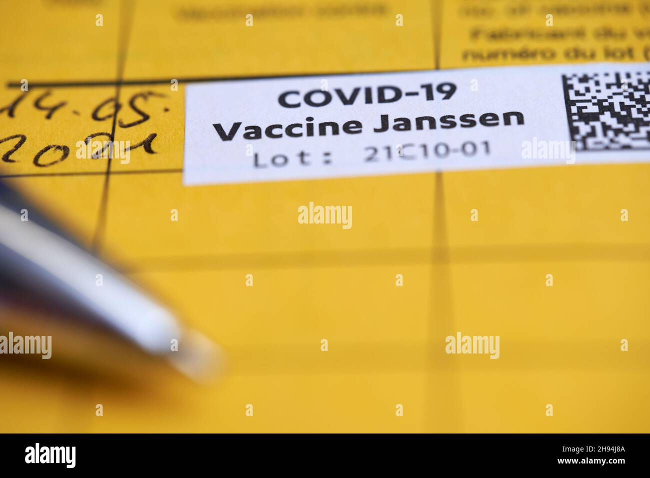 Stuttgart, Germany - May 15, 2021: 1 White etiquette in a vaccination ...