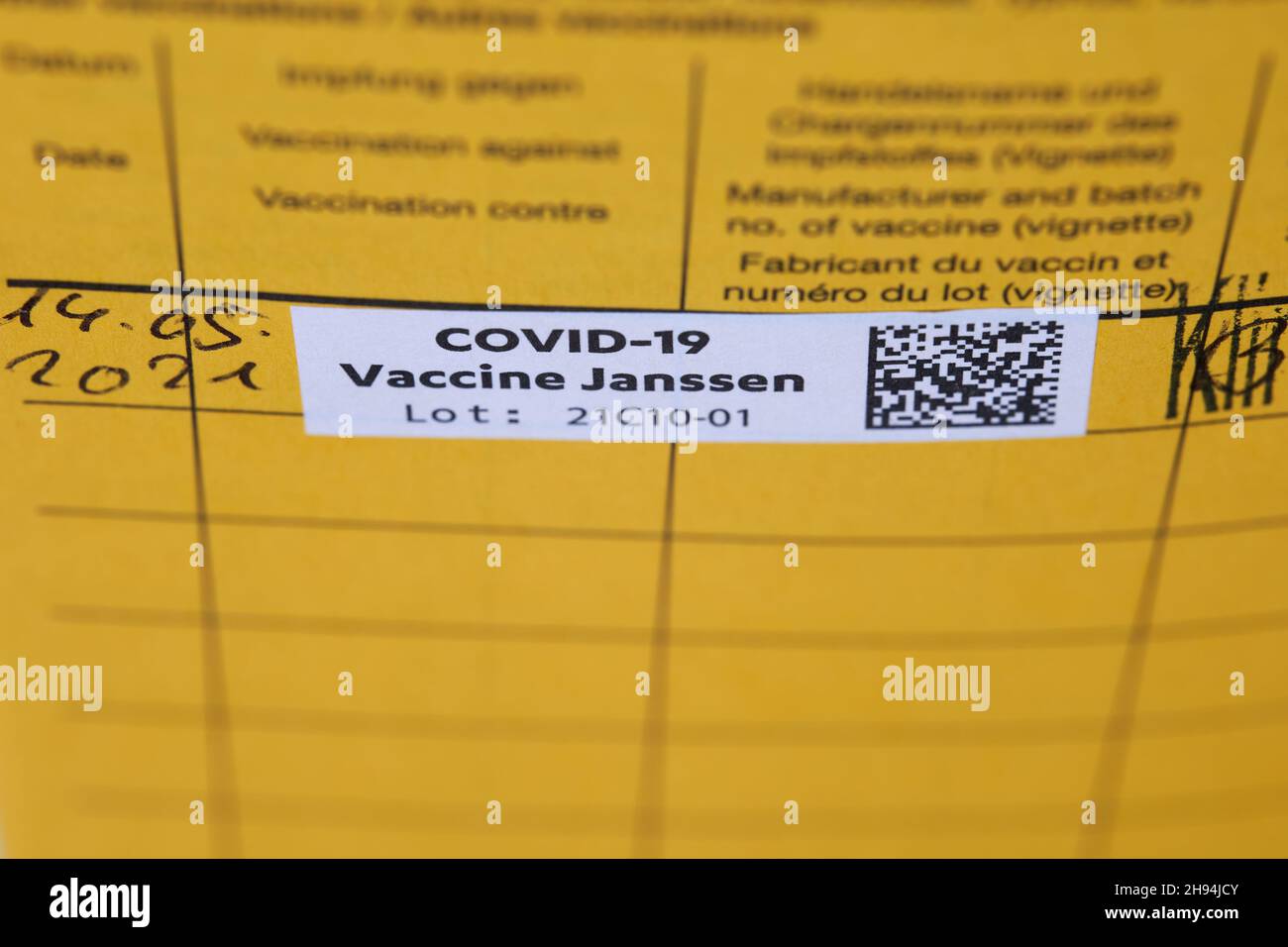 Stuttgart, Germany - May 15, 2021: 1 White Sticker in a vaccination ...