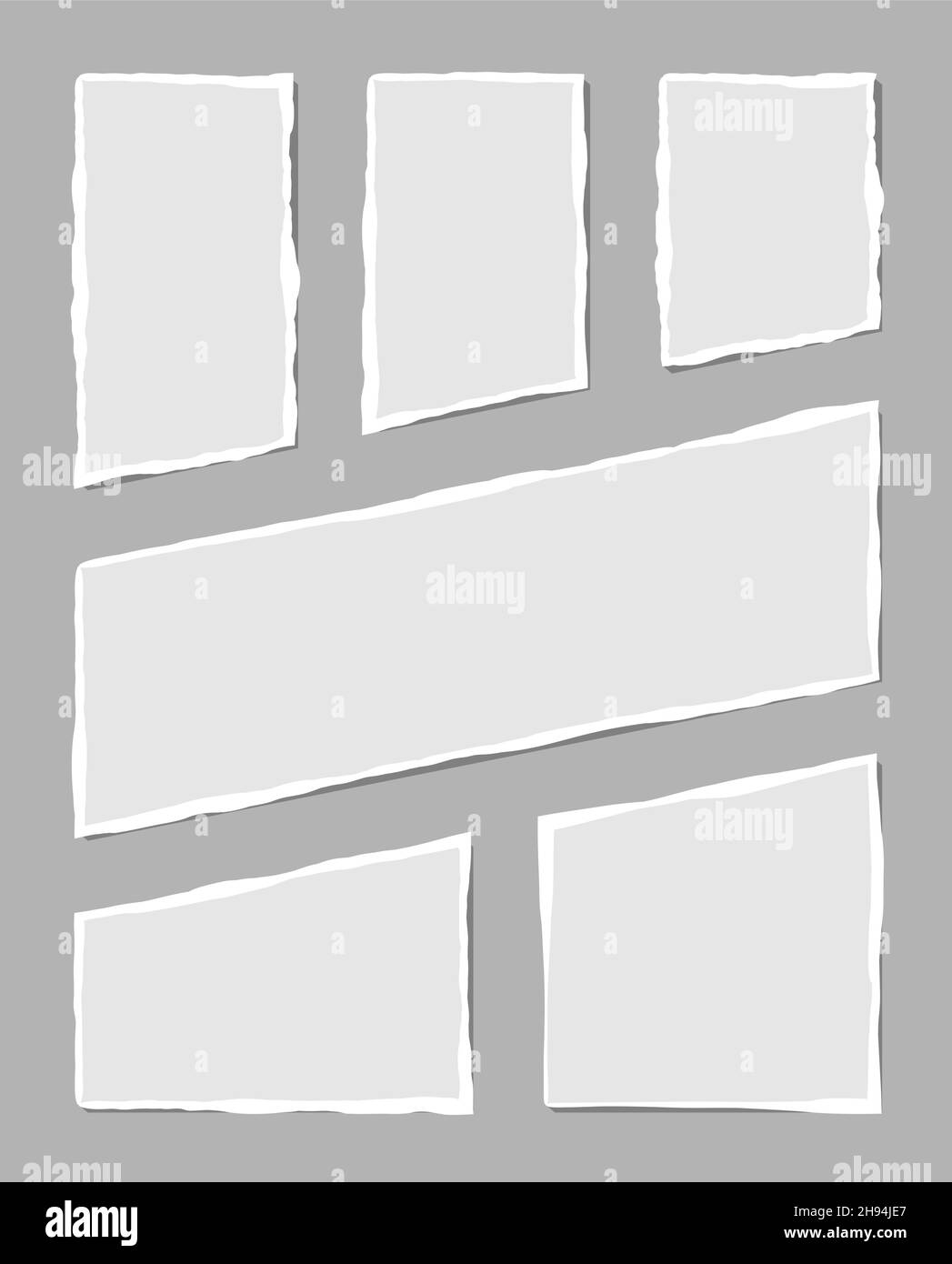 Set of torn white note. Scraps of torn paper of various shapes isolated ...