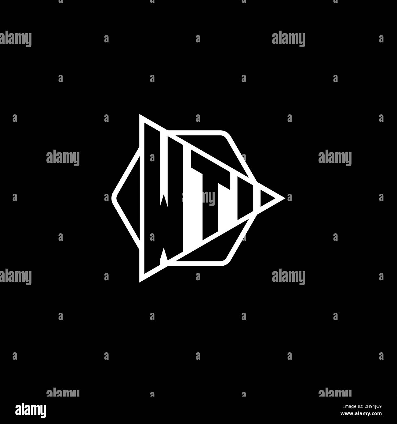 WT Monogram logo letter with triangle play button shape hexagonal rounded. Triangle circle ...