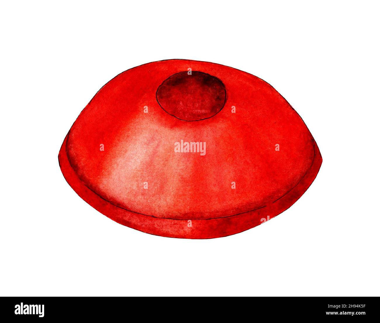 Watercolor illustration of a red cone. Road sign warning of danger ...