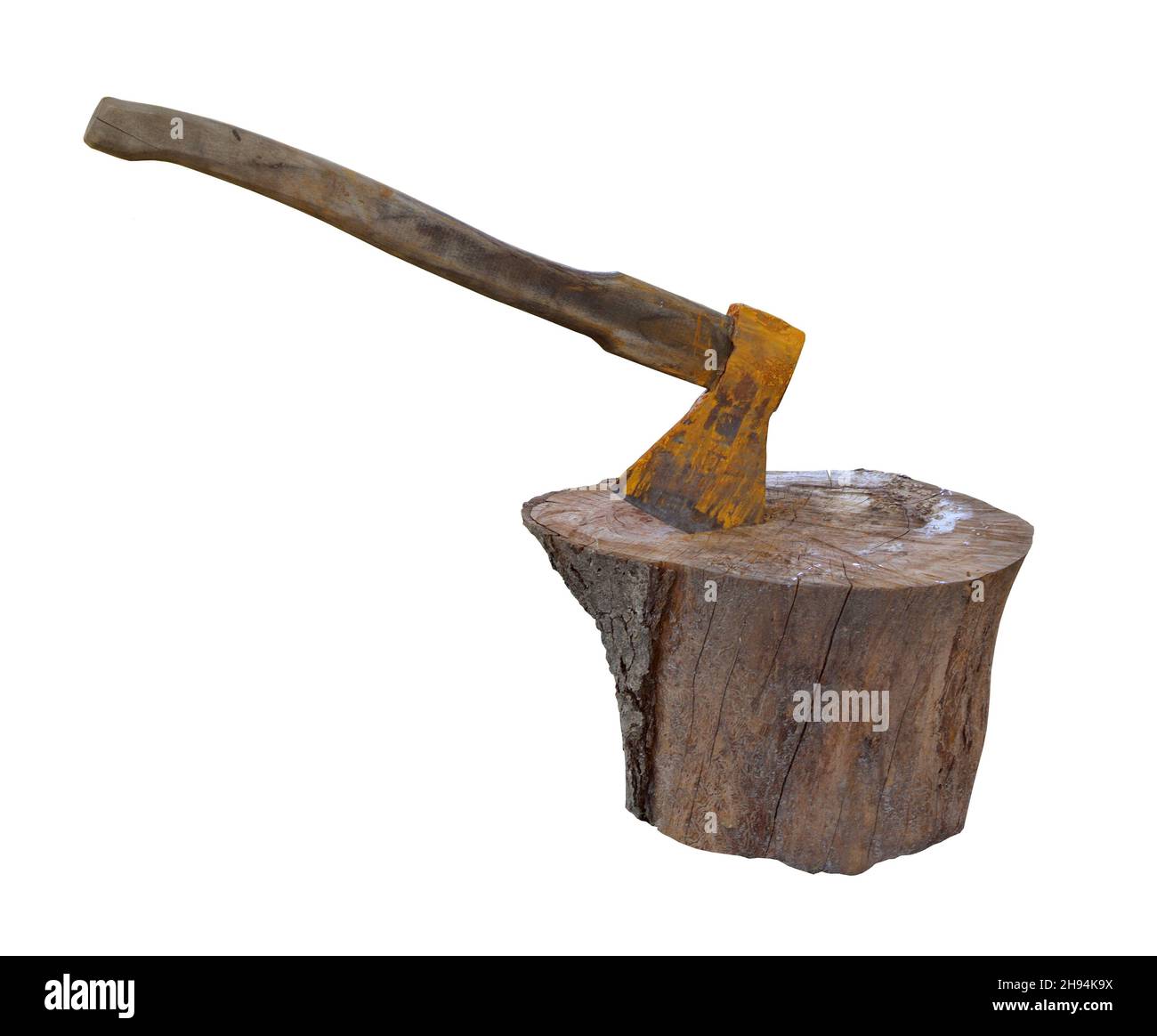 Splitting wood with axe isolated on white background Stock Photo - Alamy
