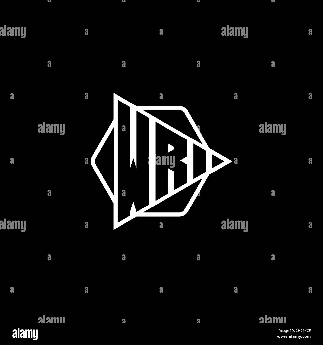 WR Monogram logo letter with triangle play button shape hexagonal ...