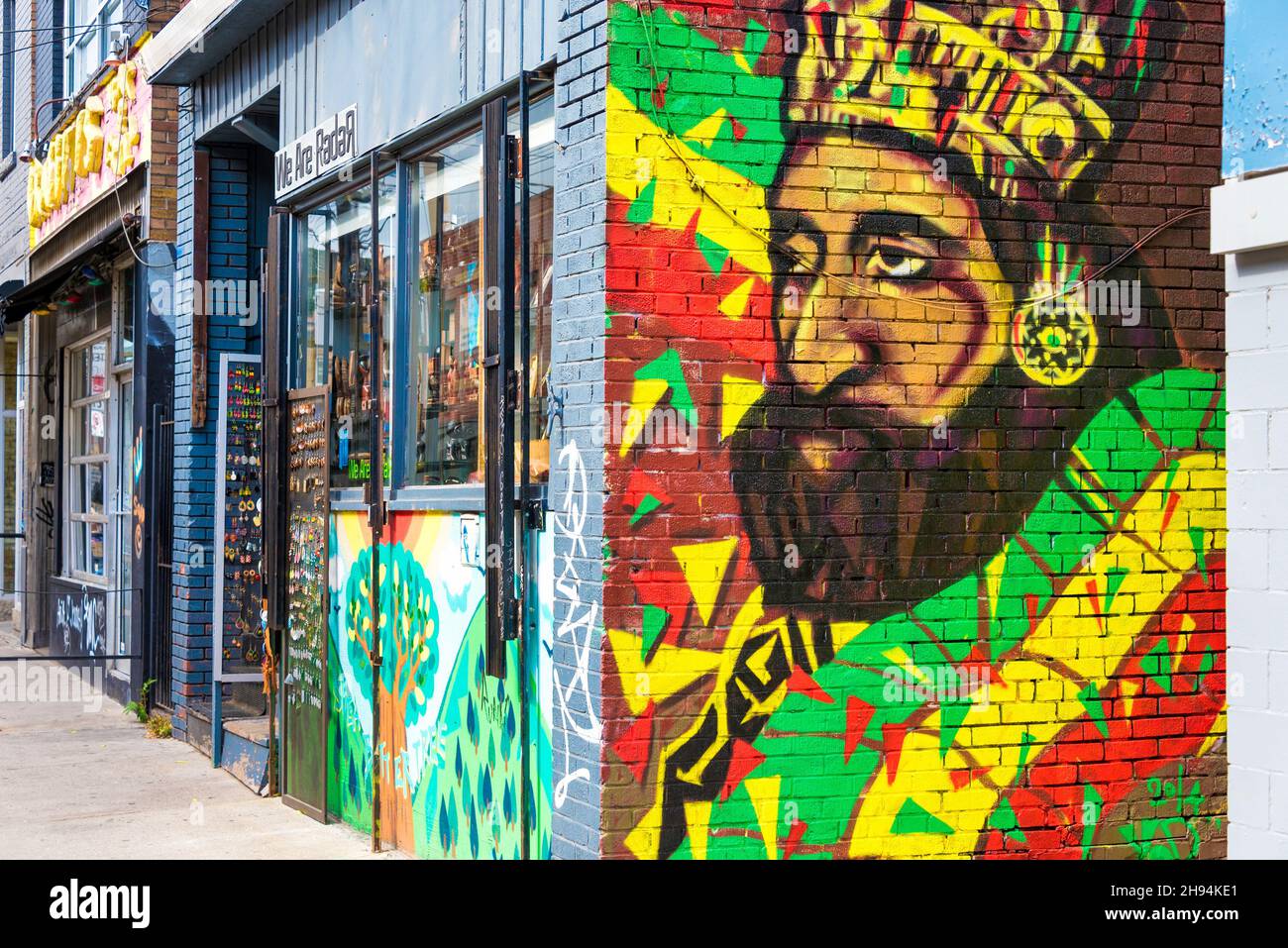 Urban art or graffiti paintings in the walls of the bohemian district ...