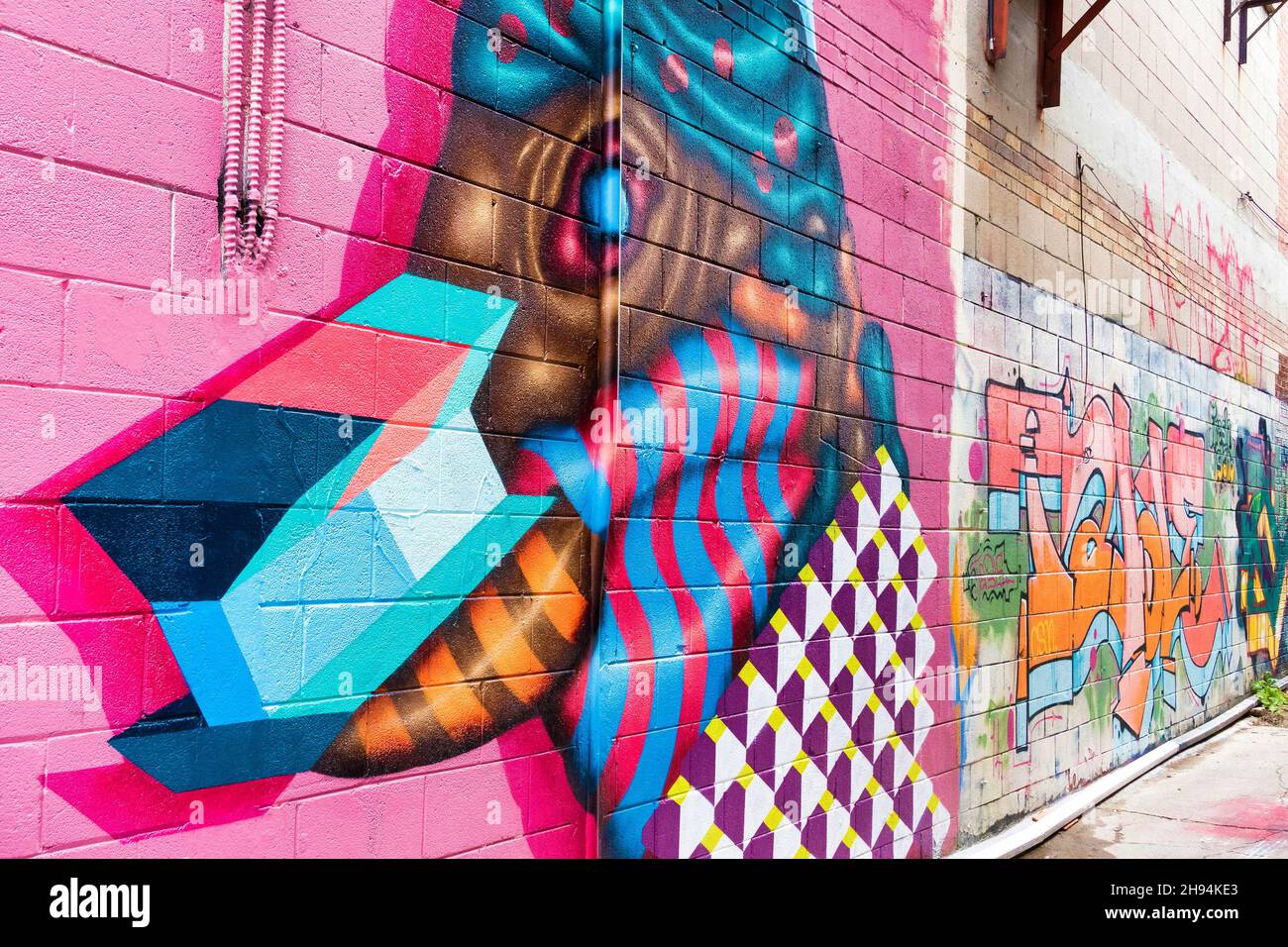 Urban art or graffiti paintings in the walls of the bohemian district ...