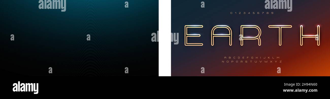 Space font alphabet letters. Outline linear contour typography. Techno ...