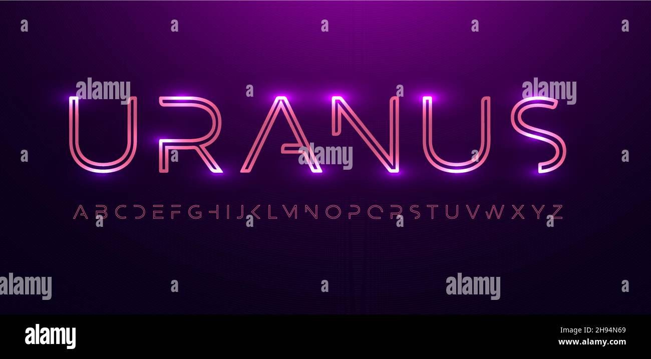 Space font alphabet letters. Outline linear contour typography. Techno ...
