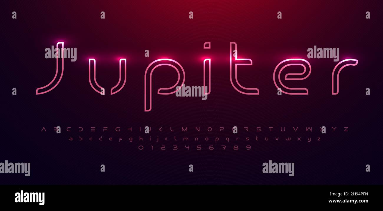 Space font alphabet letters. Outline linear contour typography. Techno ...