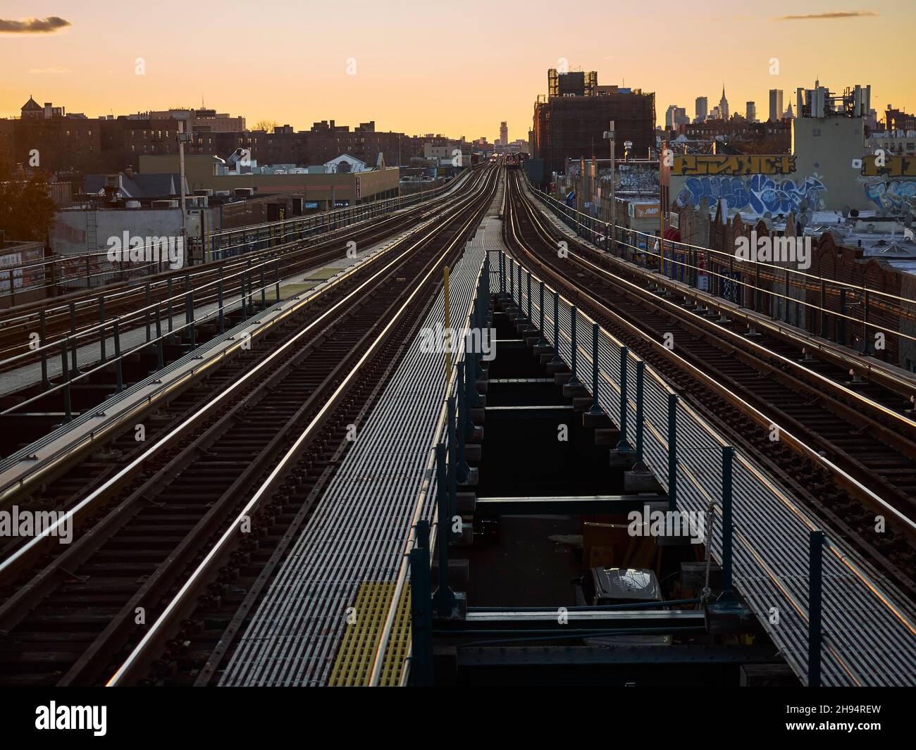 The tracks of the 7 train in Corona, Queens, New York. This elevated ...