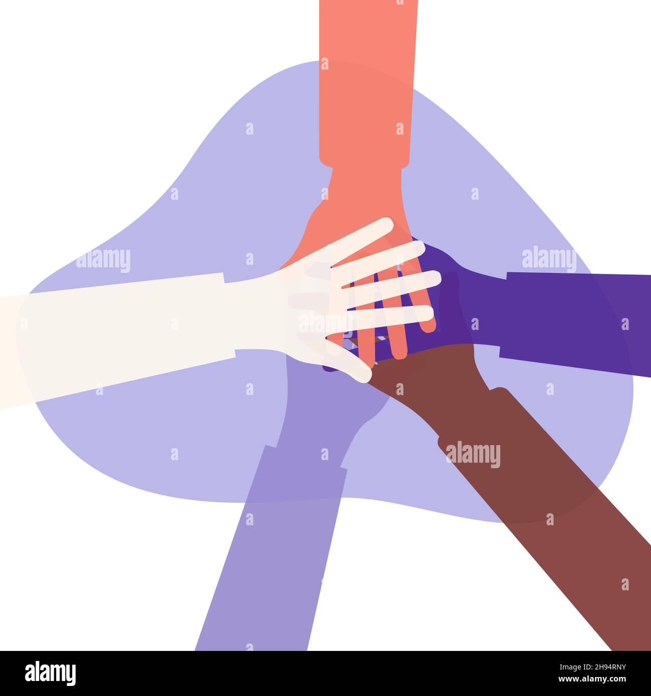 Hands of diverse group of people putting together. Cooperation ...