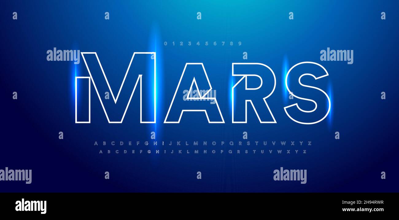 Space font alphabet letters. Outline linear contour typography. Techno ...