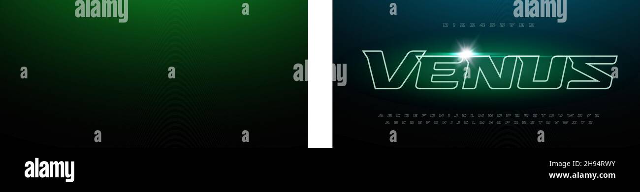 Space font alphabet letters. Outline linear contour typography. Techno ...