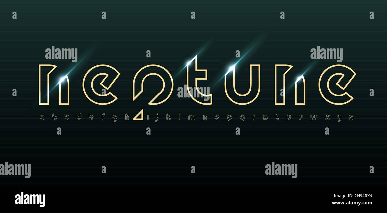 Space font alphabet letters. Outline linear contour typography. Techno ...