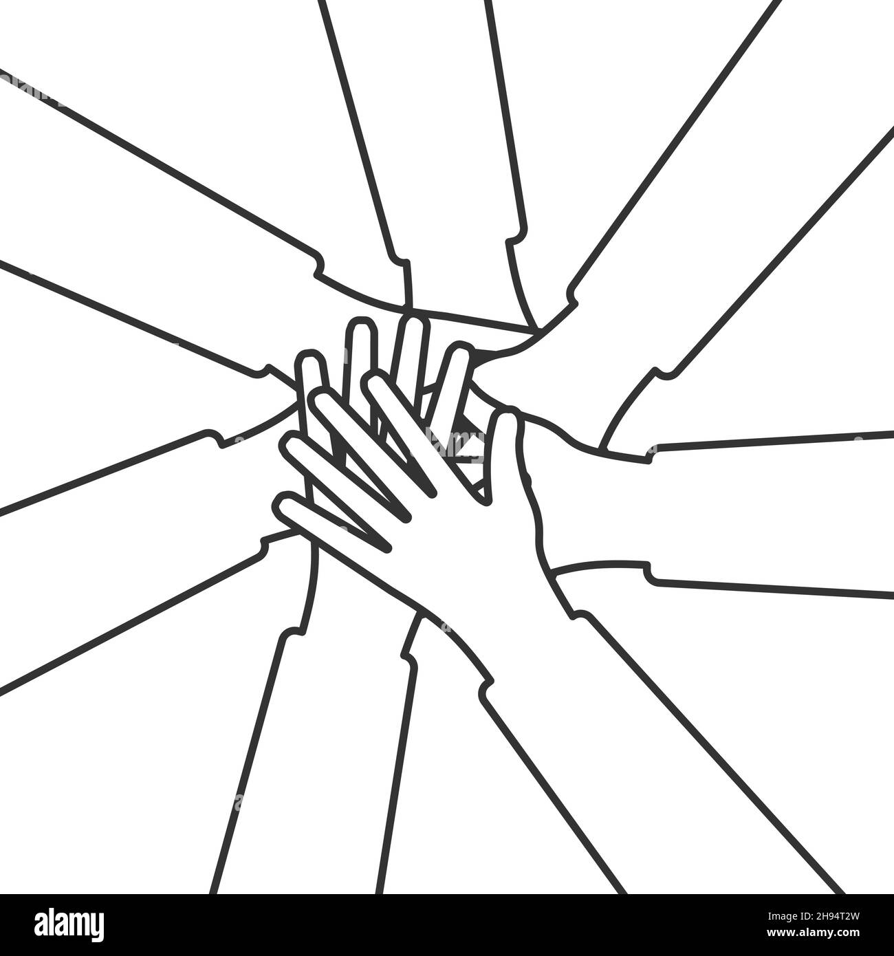 Hands of diverse group of people putting together. Cooperation ...