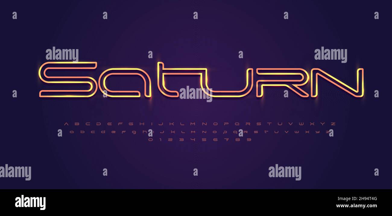 Space font alphabet letters. Outline linear contour typography. Techno ...