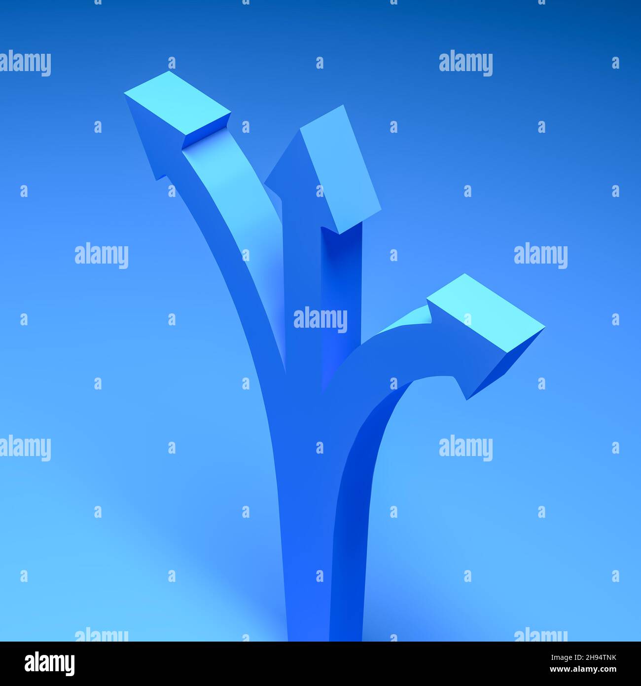 Taking a decision concept. Three options. Three arrows on blue ...