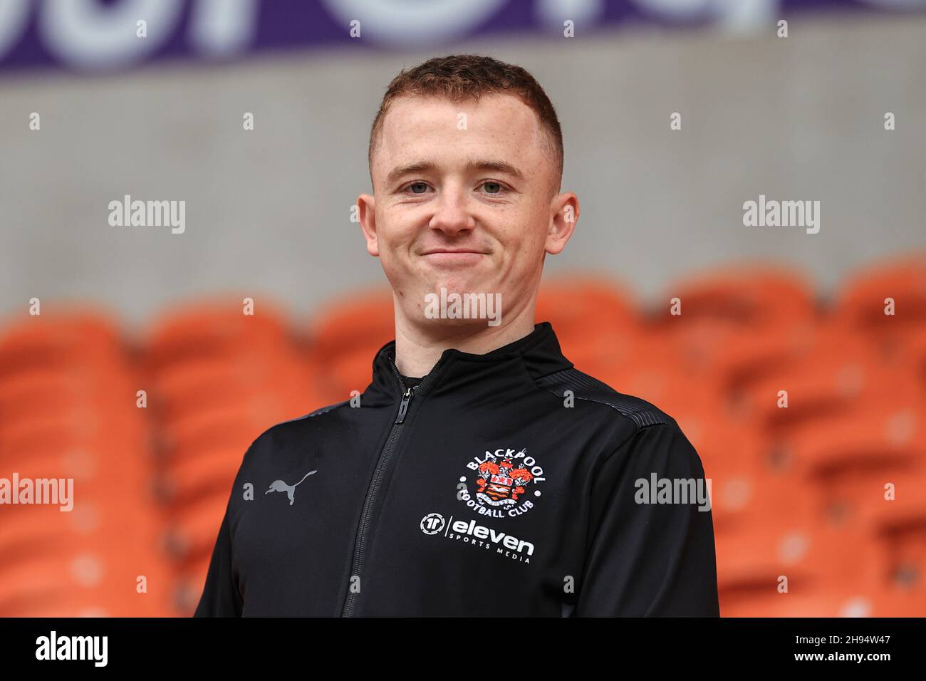 Shayne Lavery #19 of Blackpool arrives at Bloomfield Road Stock Photo ...