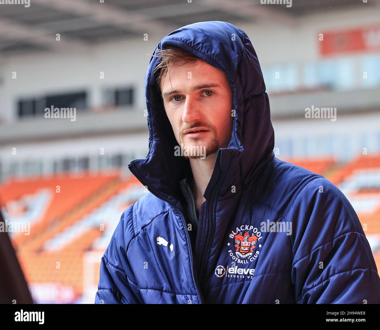 Callum Connolly #2 of Blackpool arrives at Bloomfield Road Stock Photo ...