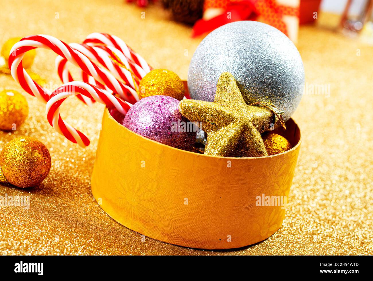 Rich Christmas composition. Lots of objects - candy canes, Christmas ...