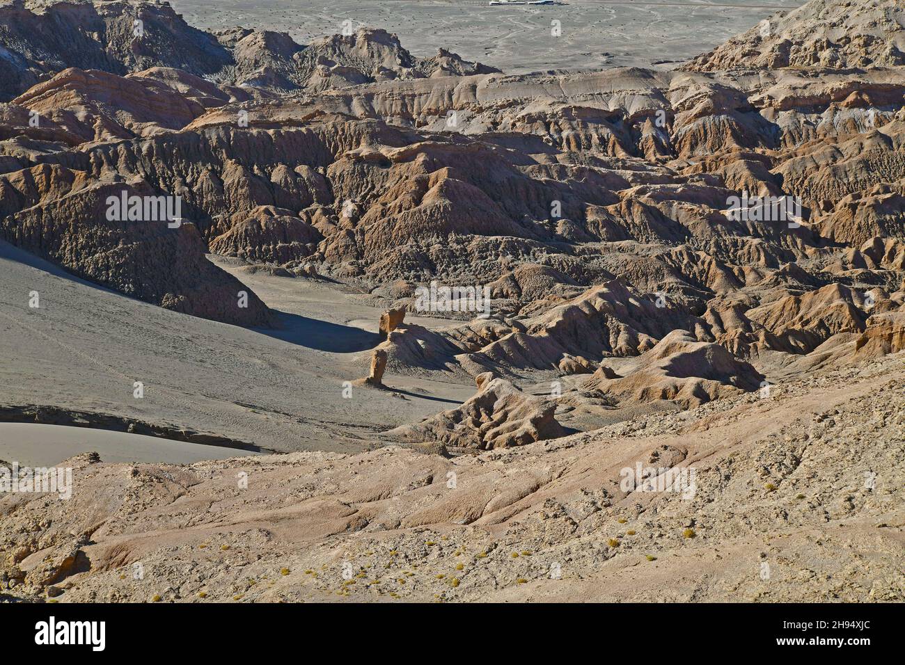 Scenic valley of rough rocks and stones in the Atacama desert, northern ...