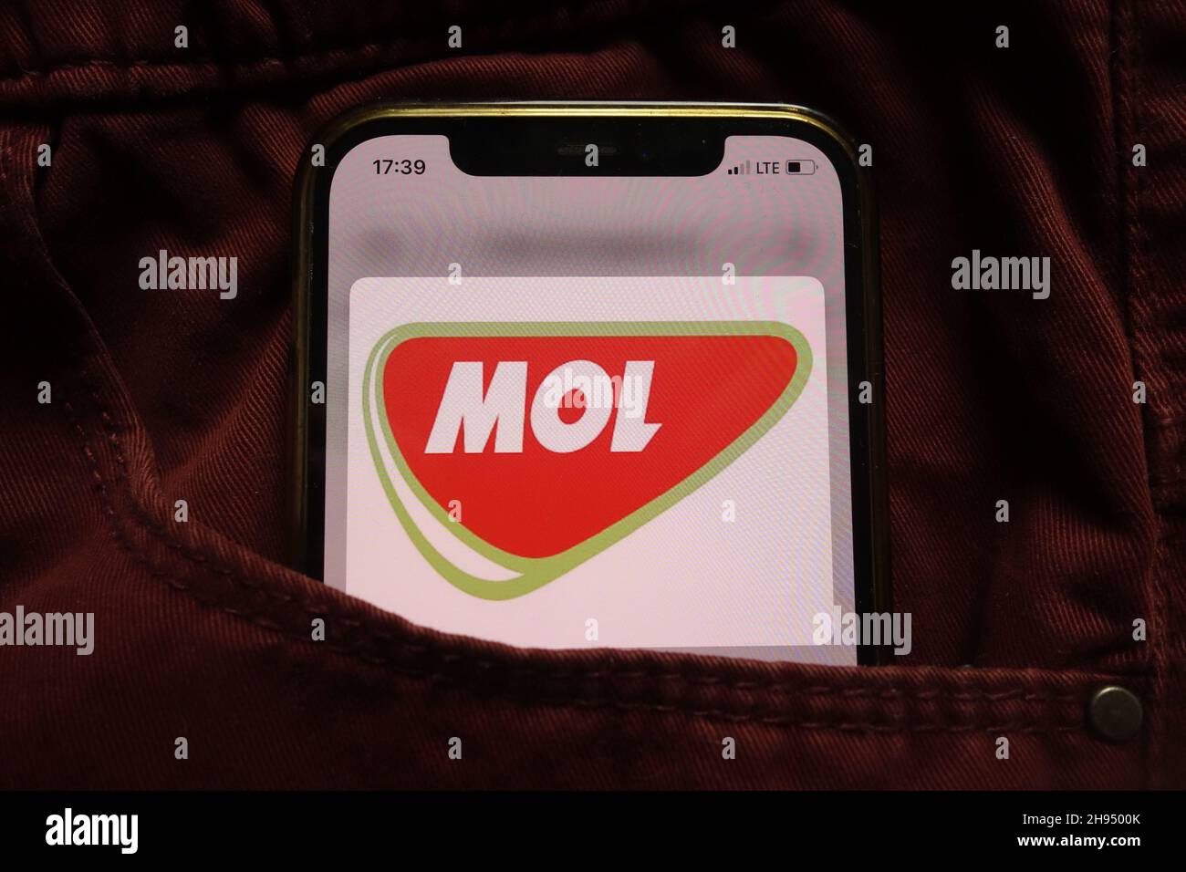 KONSKIE, POLAND - September 15, 2021: MOL Plc logo displayed on mobile ...