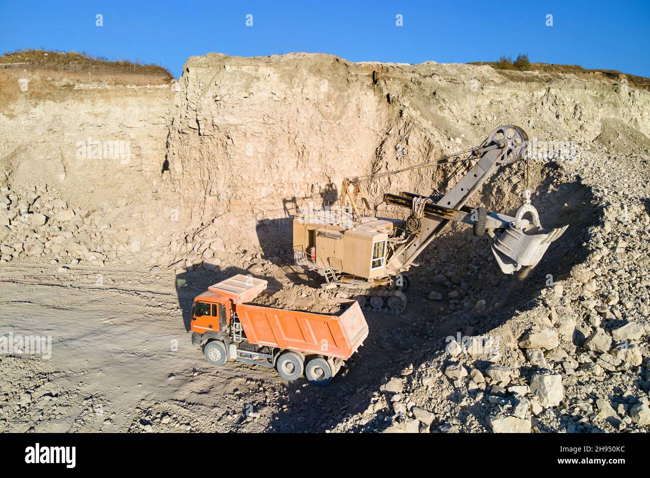 Aerial view of open pit mine of sandstone materials for construction ...