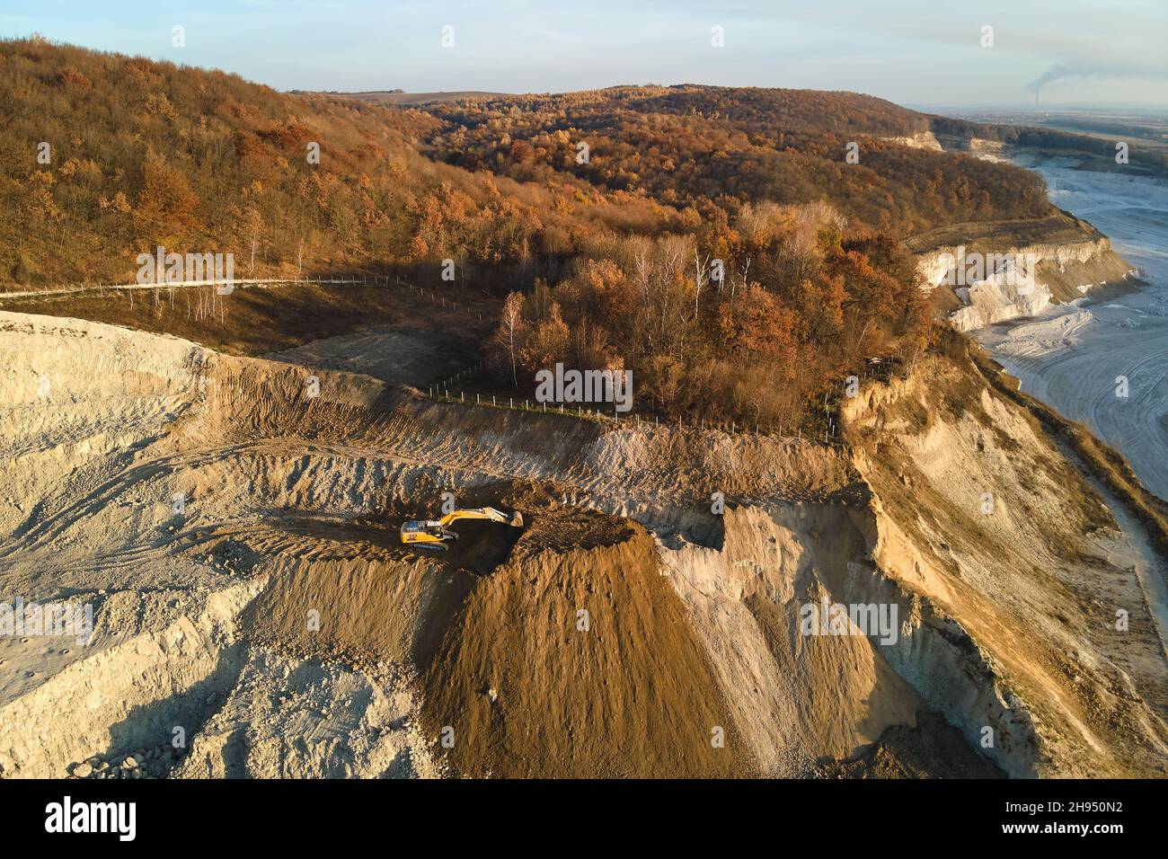 Aerial view of open pit mine of sandstone materials for construction ...