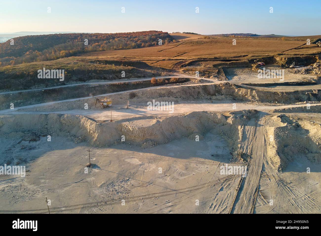 Aerial view of open pit mine of sandstone materials for construction ...