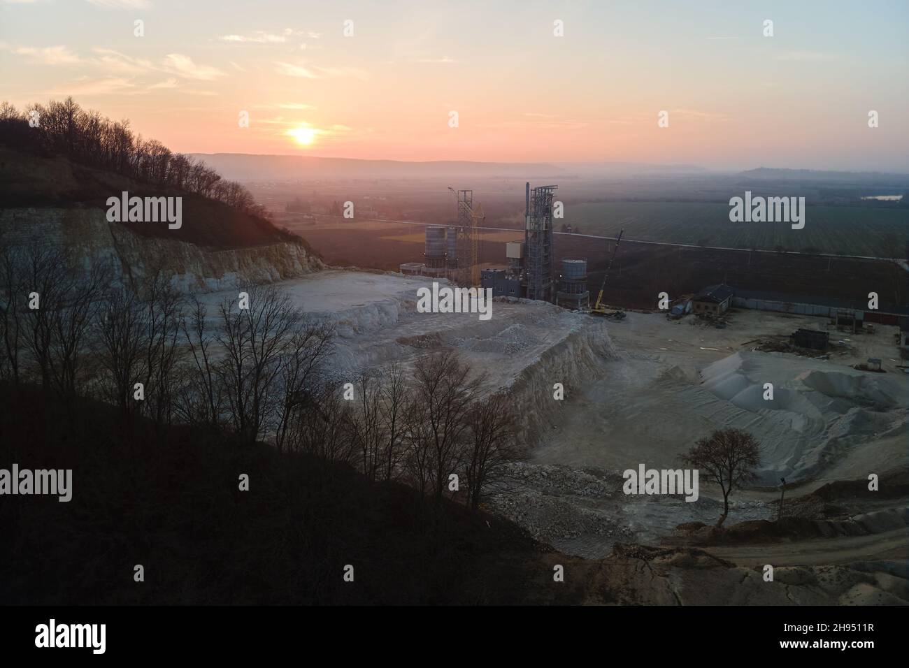 Cement factory at open pit mining of construction sand stone materials ...