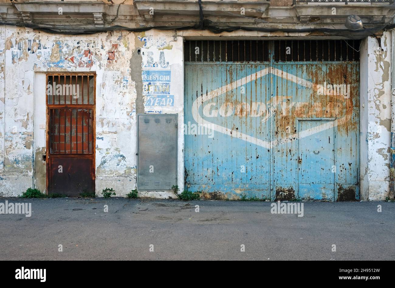 Valencia, Spain - November 3, 2021: Closed garage with a weathered ...