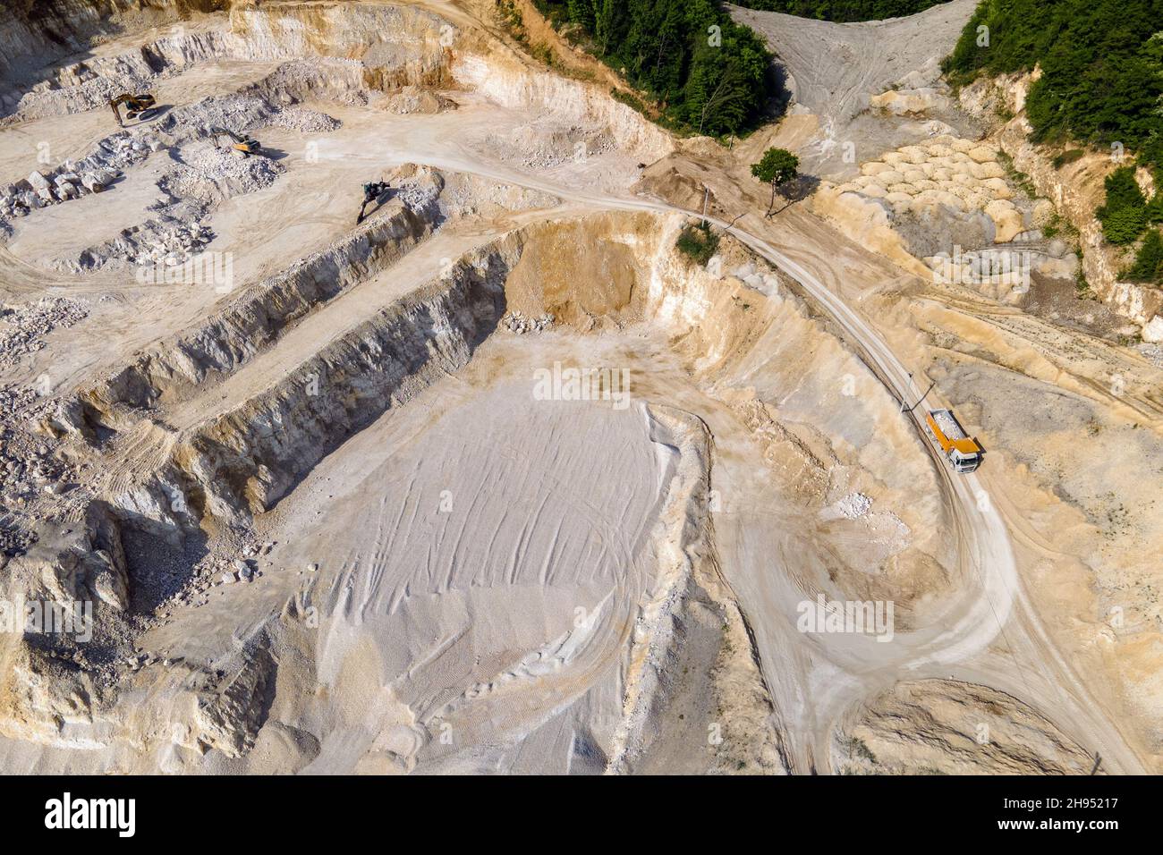 Open pit mining of construction sand stone materials with excavators ...