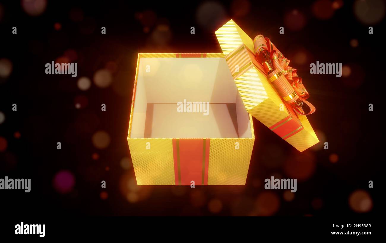 opened goldish and red surprise gift box - festival concept - abstract ...