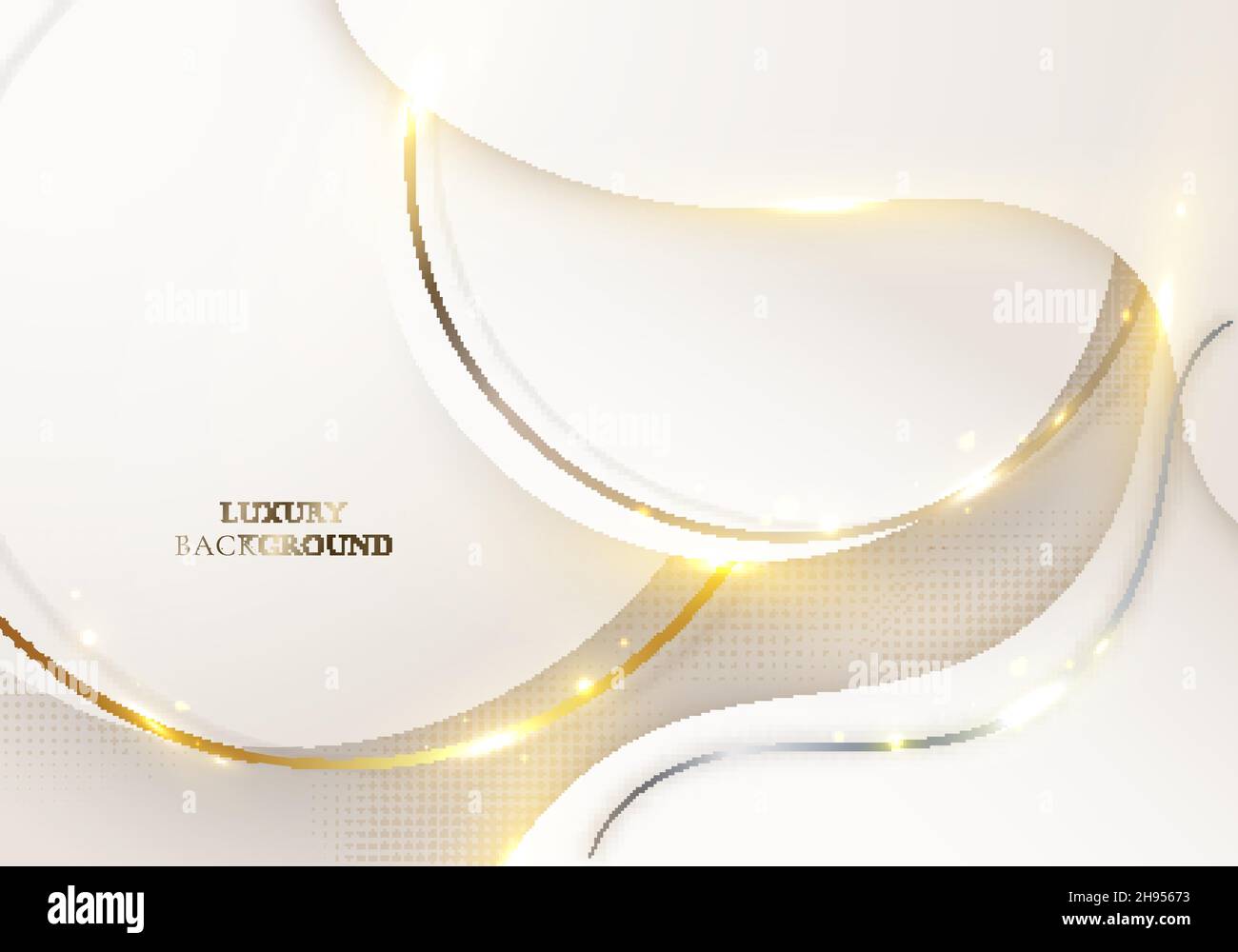 Abstract elegant white circle, wave shape with golden lines rounded and ...