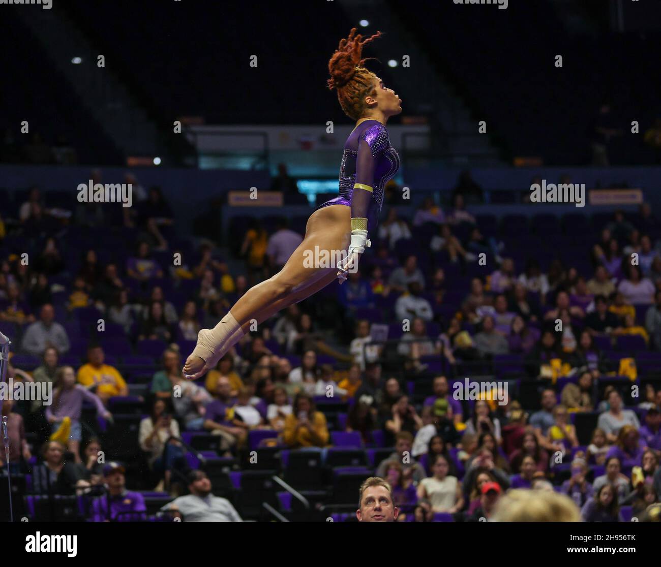 December 3, 2021: LSU's Kai Rivers flips through the air during her bar ...