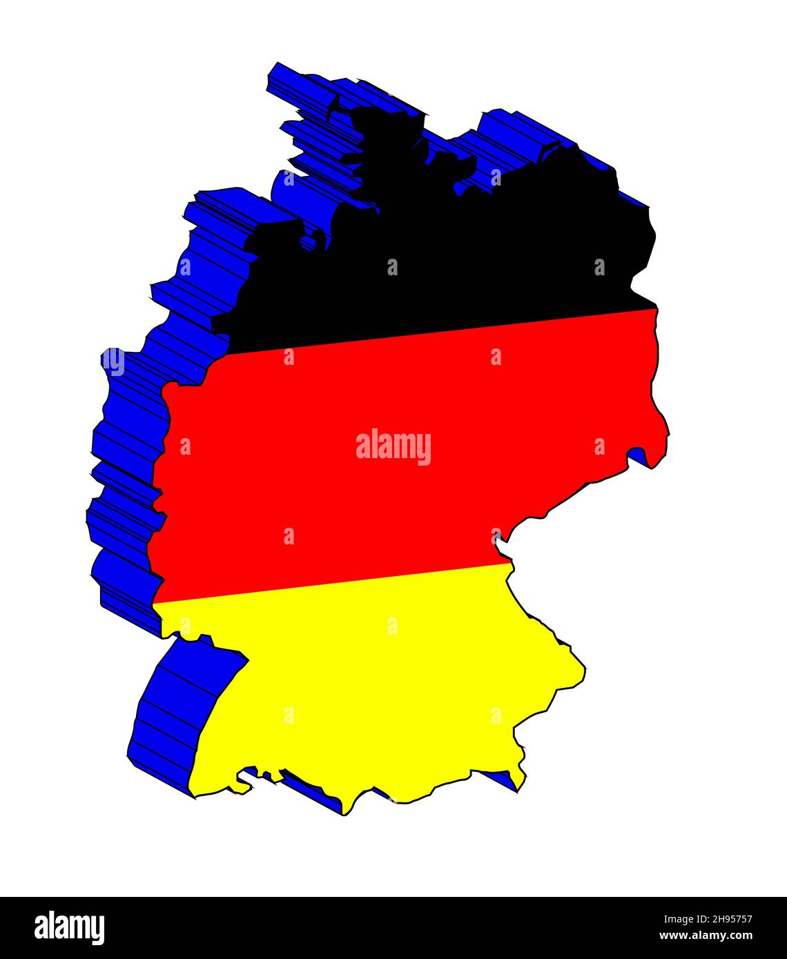 3 DOutline map of Germany in the colours of the national flag set over ...