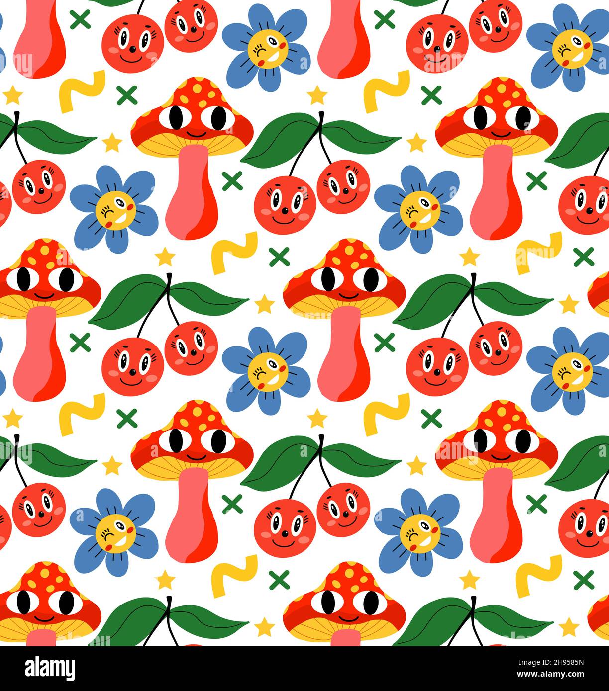 Abstract shapes, funny comic doodles seamless pattern. Trendy modern ...