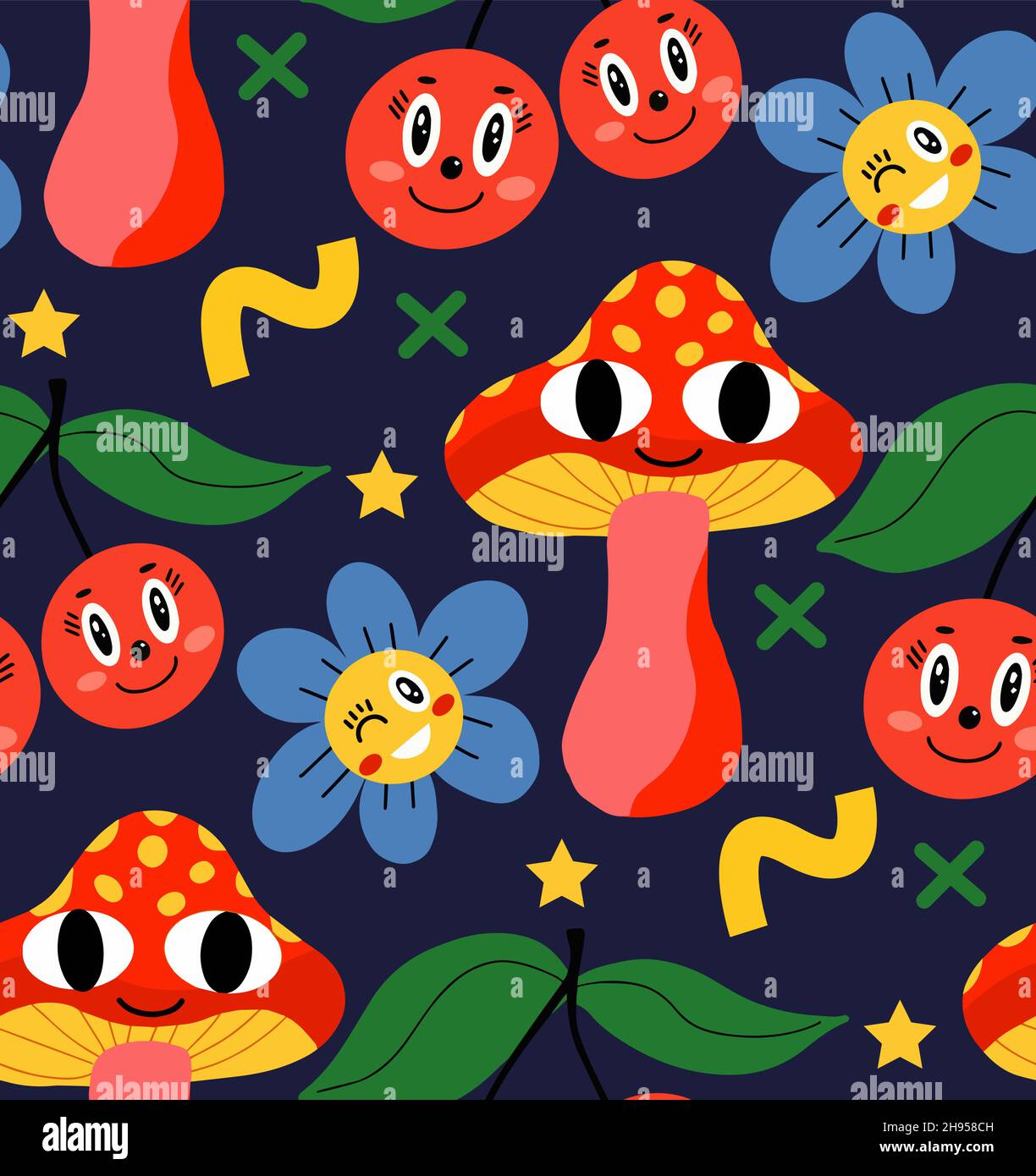 Abstract shapes, funny comic doodles seamless pattern. Trendy modern ...