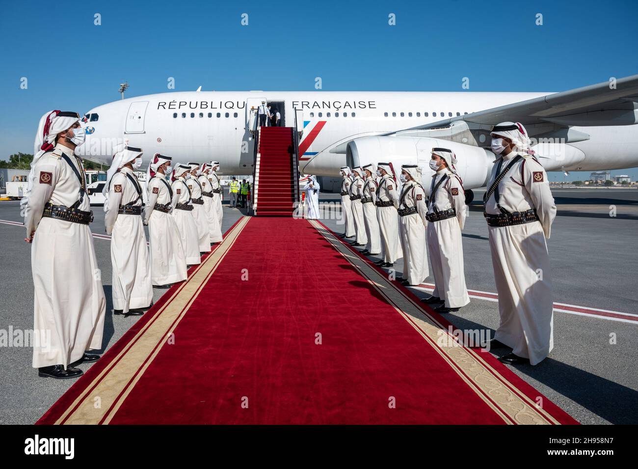 Doha, Qatar. 04th Dec, 2021. Amiri guards around French Republic ...