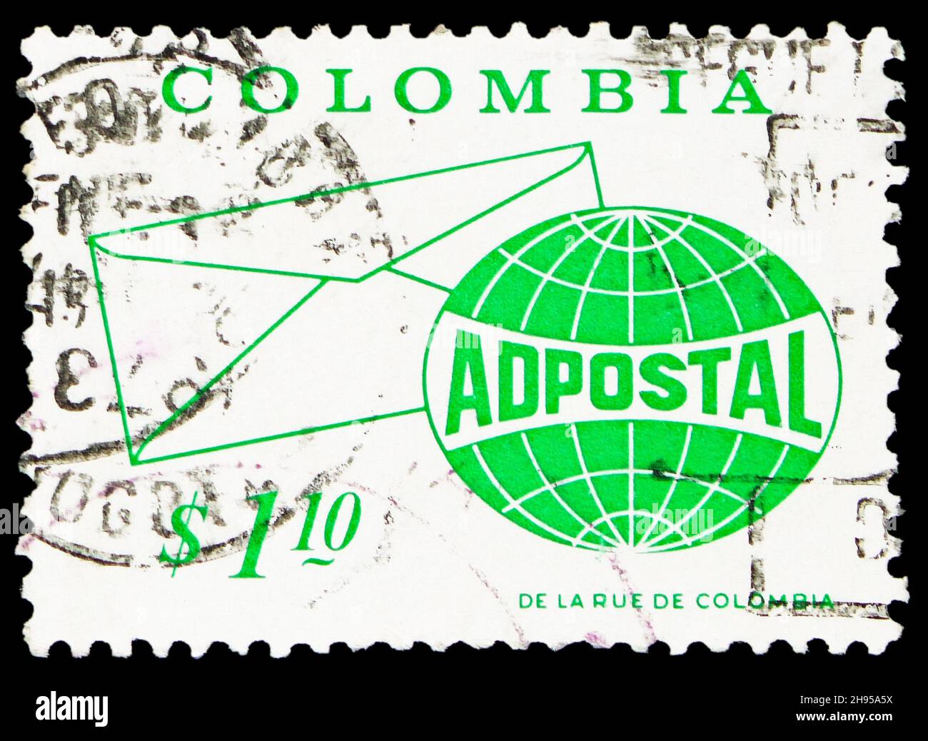 MOSCOW, RUSSIA - OCTOBER 24, 2021: Postage stamp printed in Colombia ...