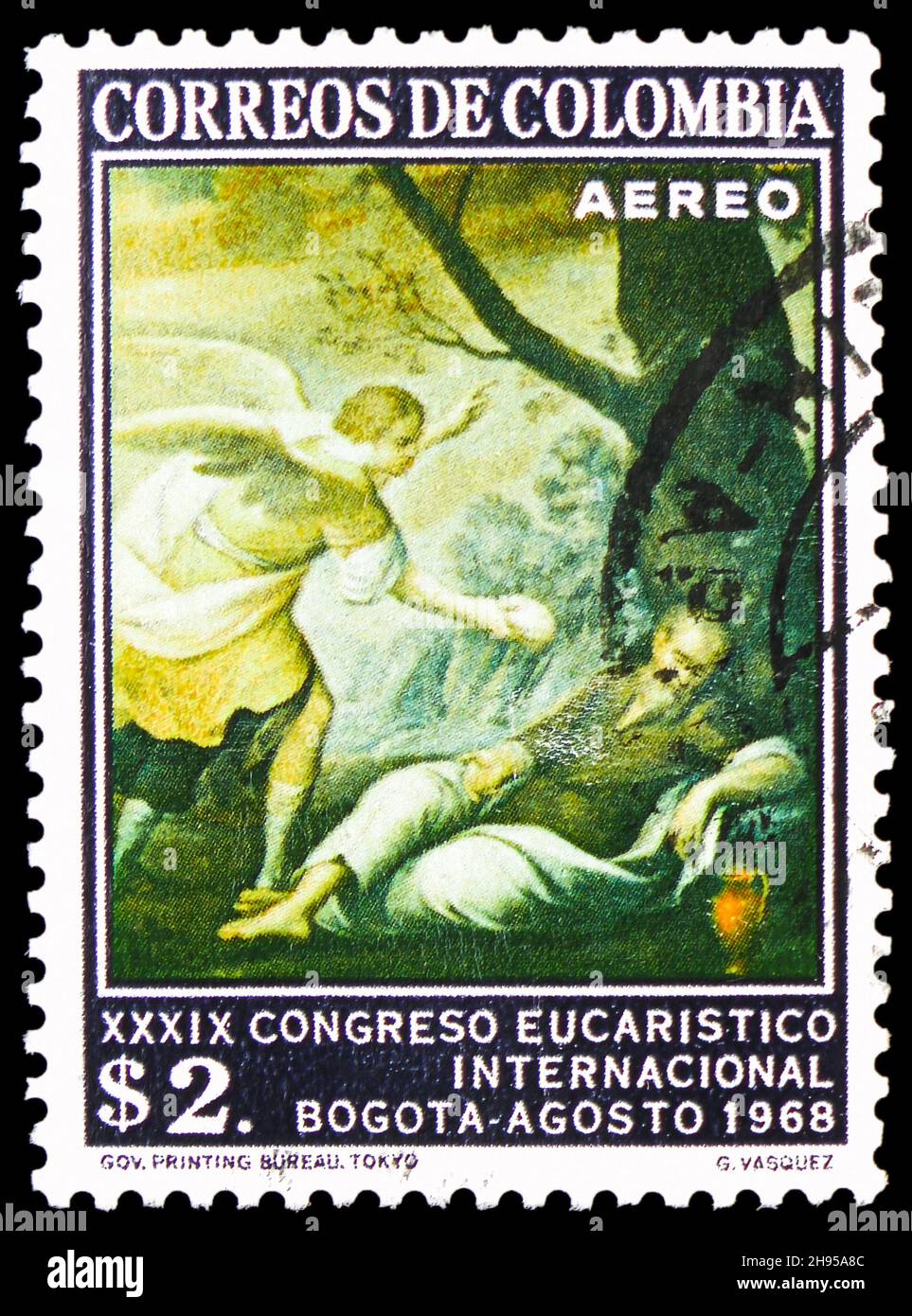 MOSCOW, RUSSIA - OCTOBER 24, 2021: Postage stamp printed in Colombia ...