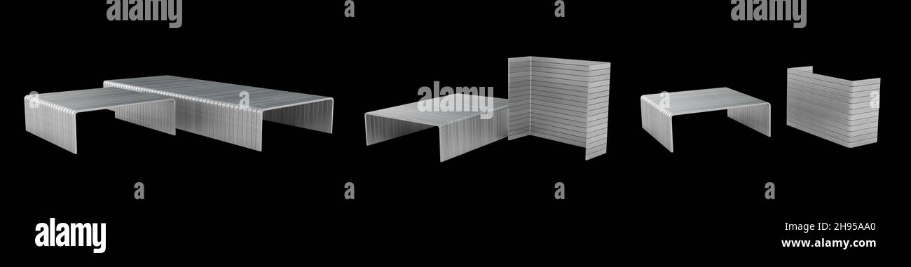 3d illustration of metal staples for stapler isolated on white ...
