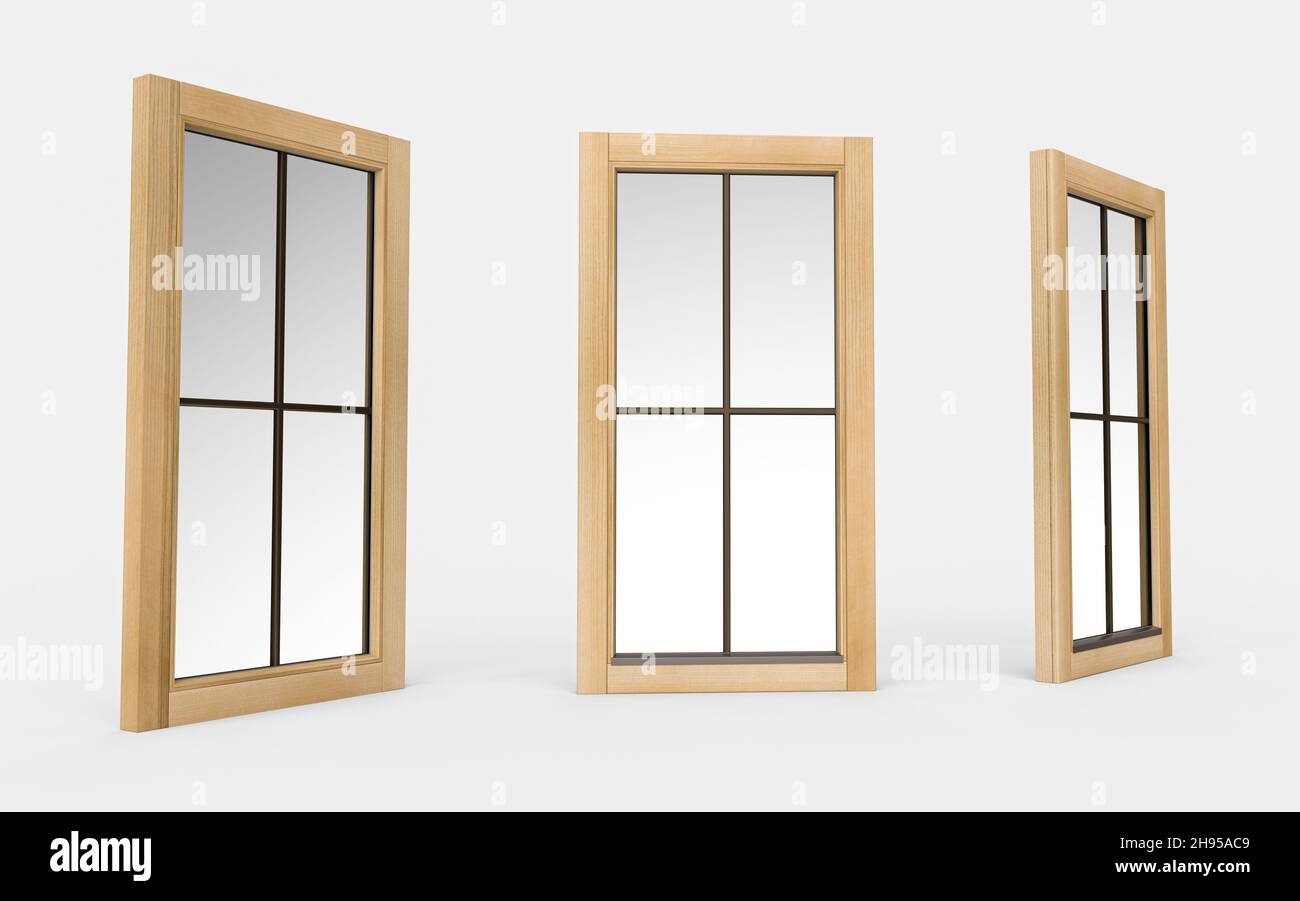 3d illustration of a vertical rectangle wooden window isolated on a ...