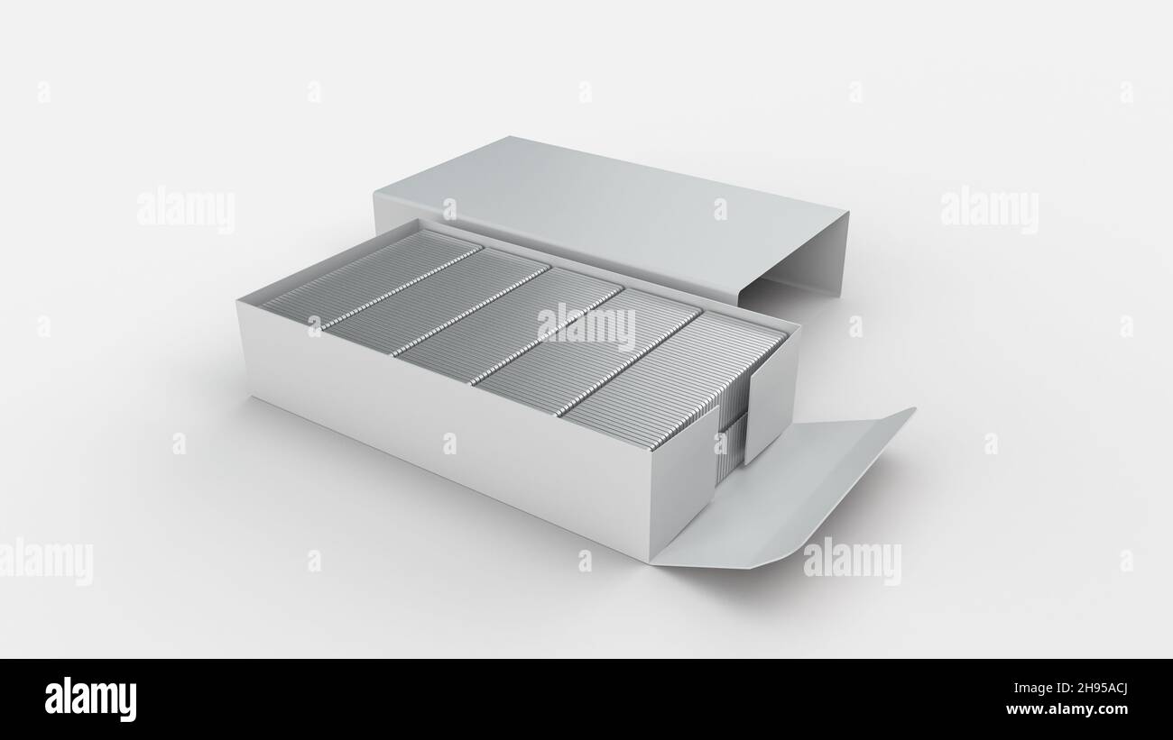 3d illustration of staples pins and staple box empty isolated on a ...